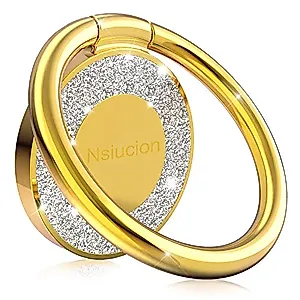 Nsiucion Cell Phone Ring Holder Stand, Glitter Finger Kickstand, 360 Degree Rotation Metal Ring Grip Holder for Magnetic Car Mount Compatible with All Smartphone (Gold)