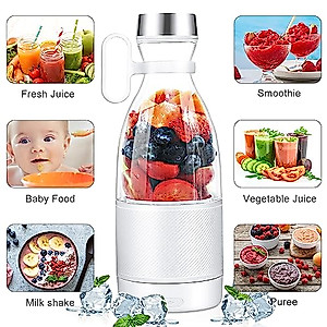 Portable Blender, Personal size Blender, USB Rechargeable Fresh Juice Blender Bottle with 6 Blades Mini Juice Blender for Travel Gym Kitchen, 450ml/15.2oz