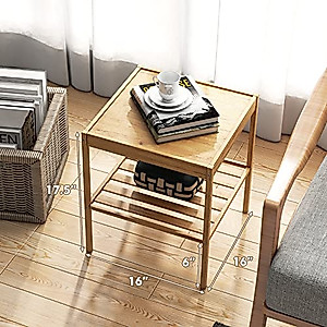 Giantex Bamboo Nightstands Set of 2, Square Bedside Table with Storage Shelf, Natural Wood End Side Table for Bedroom Home Office, Easy Assembly (2)