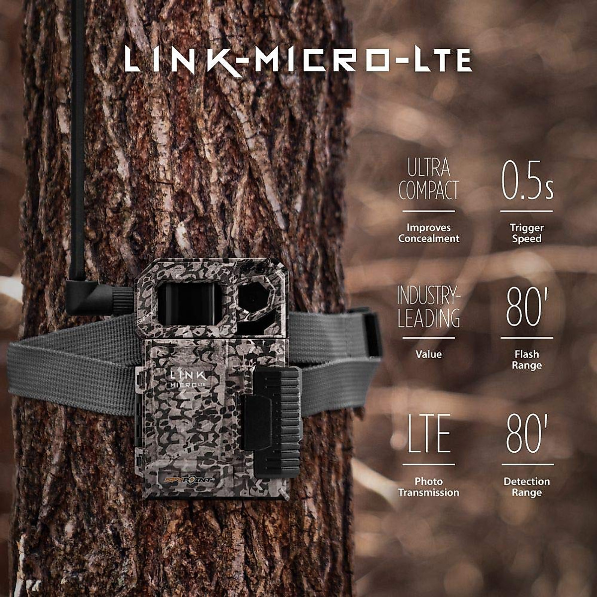SPYPOINT LINK-MICRO-LTE Trail Camera-4 LED Infrared Flash with 80'f Detection and Motion Sensor,LTECapable Cellular Game Camera 10MP 0.5sec Trigger Speed,Cell Cameras for Hunting-For USA only