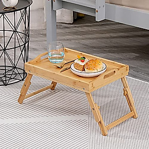 JESSILIN HOME 2 Pack Bamboo Bed Tray Table, Breakfast Tray with Folding Adjustable Legs, Food Tray with Handles, Whole Bamboo