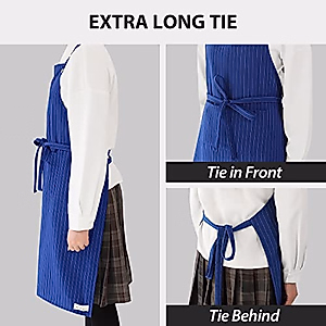 ROTANET Stretch Stripe Apron for Men Women Adjustable Bib Aprons with 2 Pockets for Kitchen Cooking Water & Oil Resistant Royal Blue