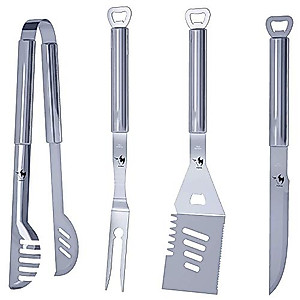 Kona BBQ Grill Tools Set with Case - 18 inches Long to Keep Hands Away from Heat, Premium Stainless Steel Grilling Utensils with Bottle Opener Handles - Makes A Great Gift