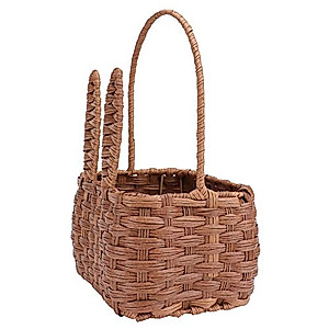 Cabilock Woven Basket Wicker Rattan Storage Basket Box Picnic Basket Laundry Basket with Bunny Ears (Light Brown)