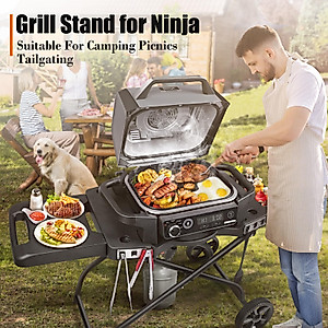 GRILL FORCE Grill Stand + Crisping Basket Set for Ninja Woodfire Grill,Collapsible Outdoor Grill Cart 304 Stainless Steel Crisper Tray Fit for Ninja Woodfire Outdoor Grill (Ninja OG701)