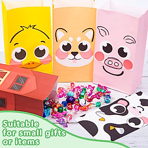 LovesTown 32PCS Farm Animal Party Favor Bags, Goodie Bags with Stickers Treat Bags for Farm Birthday Party Baby Shower Barnyard Gift Bags