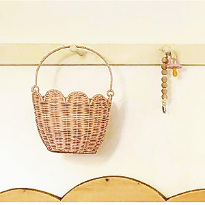 Scalloped Edge Round Basket with Handle, Super Sturdy Wicker Storage Baskets, Garden Vegetable Basket Hand Woven Baskets for Shelves,Natural Baskets for Organizing (Rattan 7.8"*7.8"*7")
