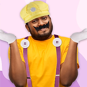 PIIDUOO Wario Costume Adult Halloween - Wario Yellow Hat Mustache Gloves Buttons Suspenders Accessories for Men & Women Cosplay