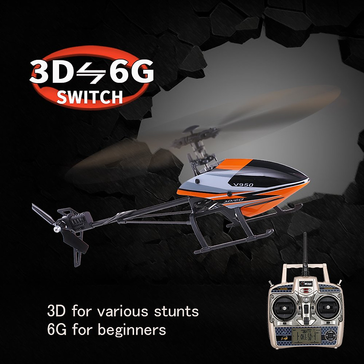 GoolRC RC Helicopter, WLtoys V950 Remote Control Helicopter, 2.4GHz 6 Channel RC Aircraft with 3D 6G System, Brushless Motor, Flybarless, RTY Ready to Fly for Kids and Beginners