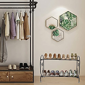 2-Tier Shoe Rack Stand, Metal Iron Wire Shoe shelf Storage Organizer, For Entryway, Hallway, and Closet Rustic Black 24"x10.5"x16.5"