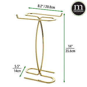 mDesign Decorative Modern Metal Fingertip, Hand Towel Holder Stand - for Bathroom Vanity Countertops to Display and Store Small Guest Towels - 2-Sided, 14" High - 2 Pack - Soft Brass