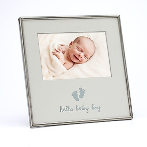 MIMOSA MOMENTS Metal 8''x 8'' Silver-tone with Silver Foil Baby Footprint Photo Frame, The Boys Picture Frame Matted 6''x4''Photo Display (4x6 horizontal, Silver-tone)