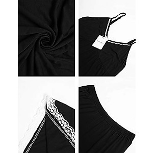 Ekouaer Women Sleepwear Sleeveless Cami Tops and Capris Pants Sexy V Neck Pjs Set Black XL