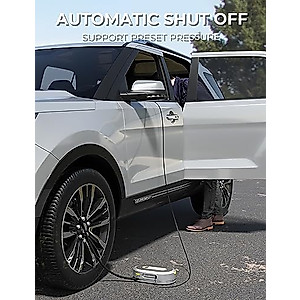 Tire Inflator Portable Air Compressor 150PSI with Pressure Gauge 12v Air Compressor Tire Inflator with Auto Retraction Power Cord, Auto Shut-off and Emergency LED Light By Giraffe Tools