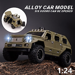 ORALEAF Die Cast Metal Toy Cars, 1/24 Scale Off-Road Car Toy Model with Sound and Light, Gifts for 3 Year Old Boys and up