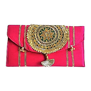 Clutch Bag For Woman Traditional Patola Clutch Handbag Elegant Evening Wedding Party Purse For Women's & Girls BY PANACHE MERCHANT (Pink)