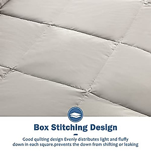 Dafinner Down Blanket Queen Size | Lightweight Summer Cooling Bed Comforter | 750 Fill-Power Feathers & Down Quilt, Noiseless & Extra Soft Thin Duvet Insert with Satin Trim, Gray