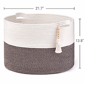 Mkono Extra Large Laundry Basket Woven Cotton Rope Storage Baskets for Blankets Toys Clothes Organizer, Decorative Clothes Hamper with Handle, 21.7" x 13.8"