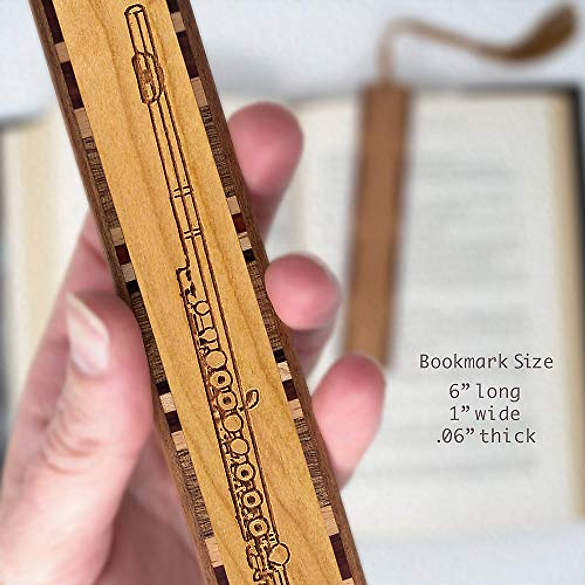 Flute Woodwind Classical Musical Instrument Engraved Wooden Bookmark with Tassel - Also Available for Personalization -Made in USA
