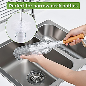 SUBEKYU 5 Pack Bottle Brush Set, Long Handle Bottle Brush Cleaner, Water Bottle Brush for Washing Baby Bottles, Narrow Neck Beer Bottles, Straws, Kettles, Bottle Cap Slits, Gray+White