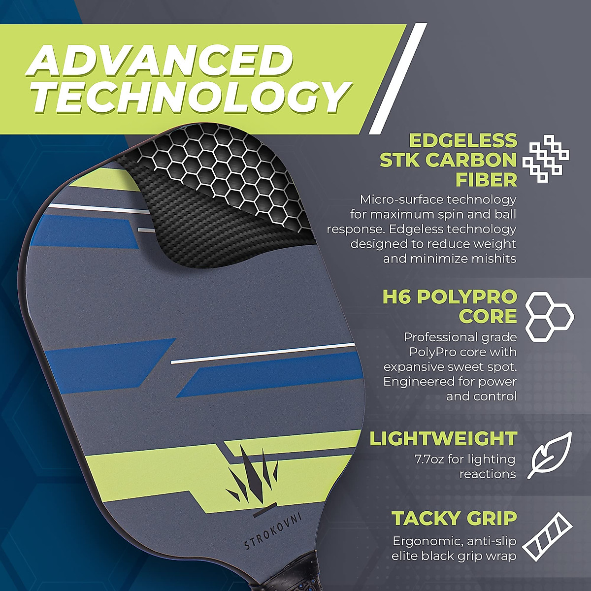 Strokovni CFX Elite Premium Pickleball Paddle | STK Carbon Fiber | 10mm Thickness | USAPA Compliant | LITE Weight 7.7 Oz