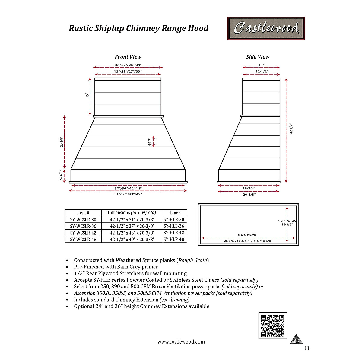 30" Castlewood Rustic Shiplap Chimney Range Hood - Brown (42-1/2" H | 31" W | 20-3/8" D) (No Ventilator/Liner)