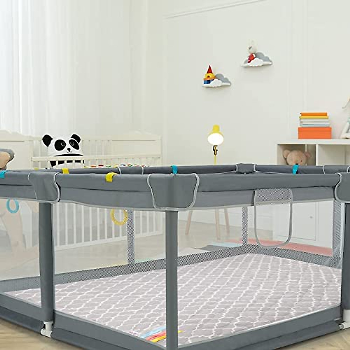 Dad-baby Playpen Mat 50x50 Play Mat for Playpen Baby Play Mats for Floor Fit for TODALE Baby Playpen,One-Piece Crawling Mat Non Slip Cushioned Baby Mats for Playing 50x50 Inches(Moroccan Gray)…