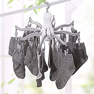 XIZHI Foldable Clip and Drip Hanger/Hanging Drying Rack - 16 Clips Socks Drying Rack for Drying Underwear Clothes,Socks,Bras,Towel,Pants,Hat,Grey