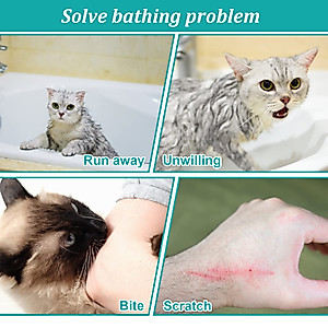 Catcan Cat Bathing Bag, Breathable Mesh Cat Shower Bag Anti Scratch Adjustable Cat Grooming Bag for Nail Trimming, Bathing Polyester Soft Cat Washing Bag (White-Green)