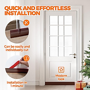 Holikme Door Draft Stopper Under Door Draft Blocker Insulator Door Sweep Weather Stripping Noise Stopper Strong Adhesive Door Stops of Rubber Brown