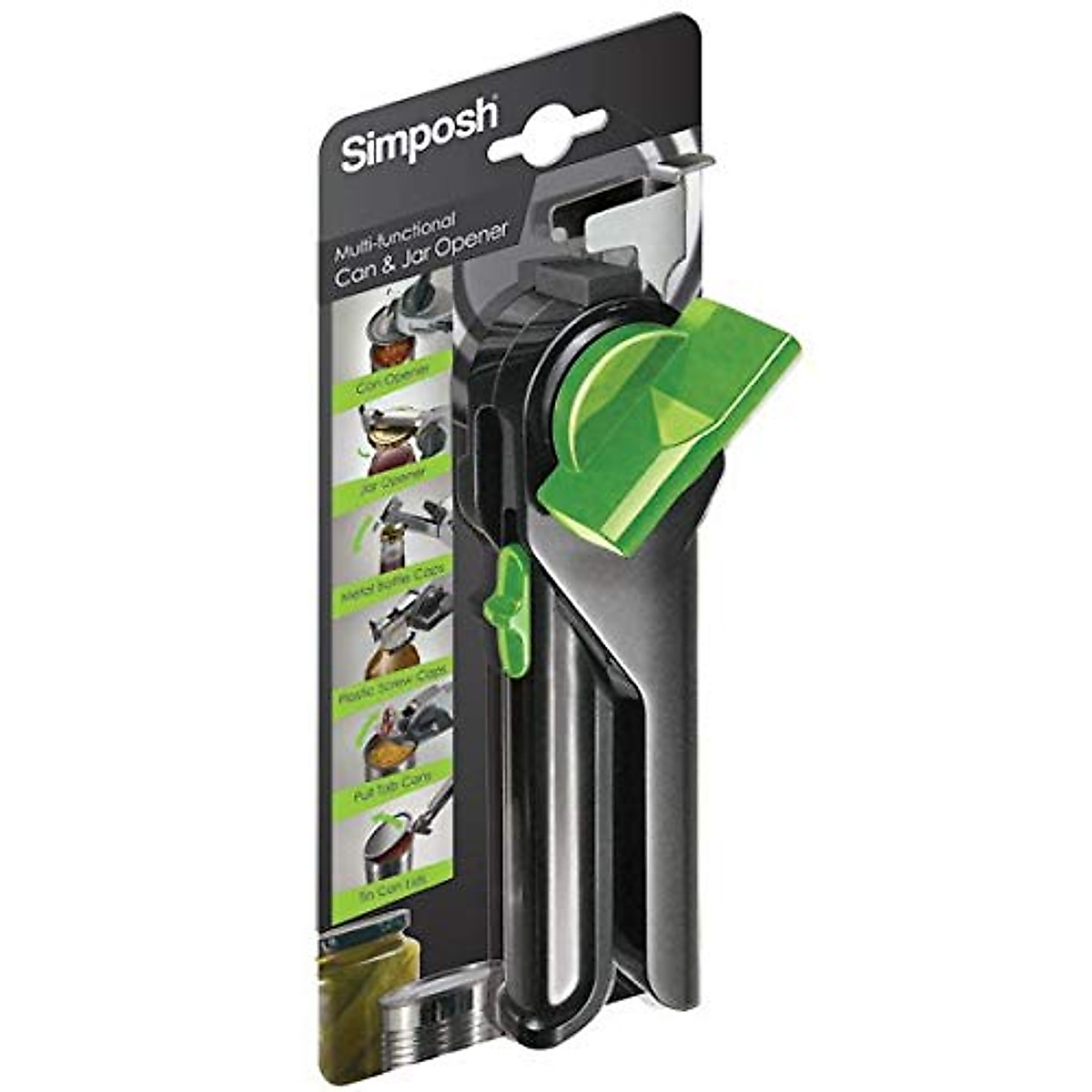 Simposh Multi-Functional Can, Jar & Bottle Opener | Handheld All-in-One Opener for Cans, Jars, Metal Bottle Caps, Plastic Bottle Screw Caps, Pull Tab Cans, Tin Can Lids | Portable Adjustable Manual