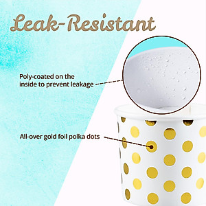 MATICAN Paper Ice Cream Cups - 50-Count 11-Oz Disposable Dessert Bowls for Hot or Cold Food, 11-Ounce Party Supplies Treat Cups for Sundae, Frozen Yogurt, Soup, Gold Foil Polka Dots