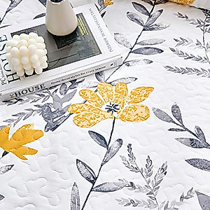 Bedspread Coverlet Set King Size Floral Quilts Set Bedding Lightweight Floral Quilt Collection Home Reversible Quilt Bedspread Sping Leaves Yellow Flower Quilt Bedding Garden Bedspread+2 Pillow Shams