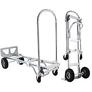 SmarketBuy Aluminum Hand Truck 1000LBS Capacity 2 in 1 Heavy Duty Hand Truck Convertible Folding with Nose Plate 4 Wheels Hand Truck Dolly