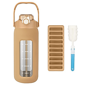 Zukro 64 oz Glass Water Bottle, Motivational Reusable Large Half Gallon Reusable Water Jug With Handle and Straw, Silicone Sleeve for Sport, Gym and Workout, Time Marker Reminder Quotes to Drink