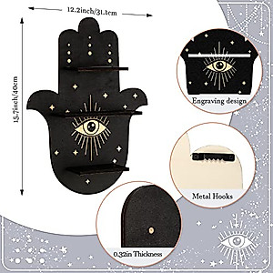 Yulejo Crystal Shelf Display Rustic Wooden Cat Moon Shelves Moth Hamsa Hand Wolf Crystal Holder Shelves Wooden Floating Shelf for Rock Gemstones Meditation Spiritual Gift for Home Bedroom (Hamsa Hand)