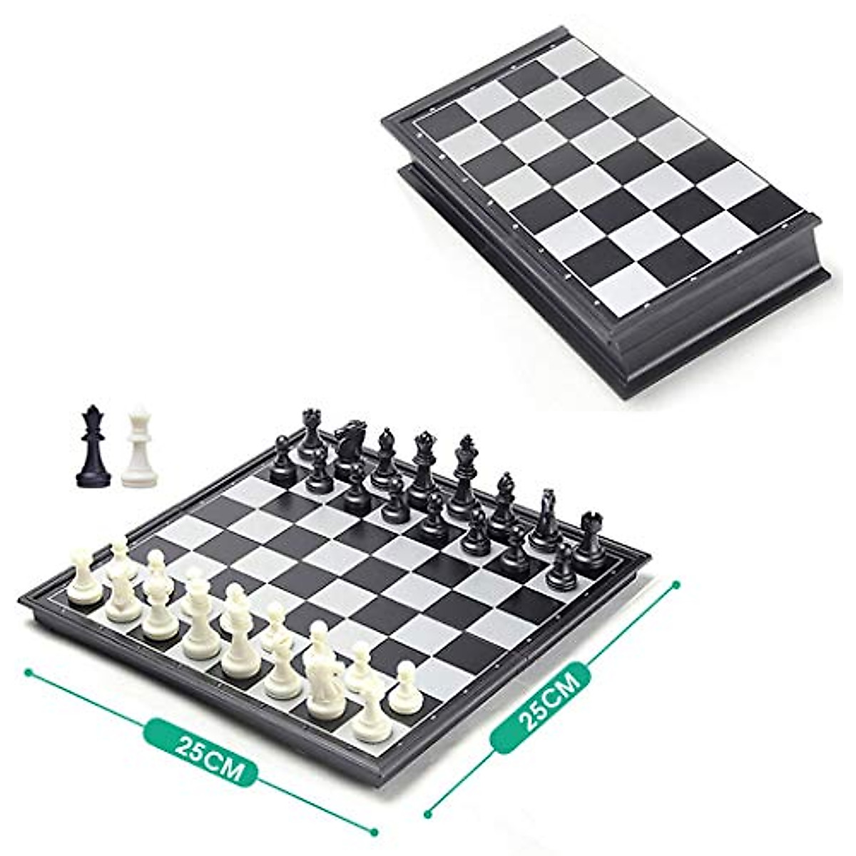Combo Set - Digital Chess Timer Count Up/Down Chess Game Clock + 25x25cm Magnetic Folding Chess Board with Black & White Chess Pieces + Extra 2 Queens