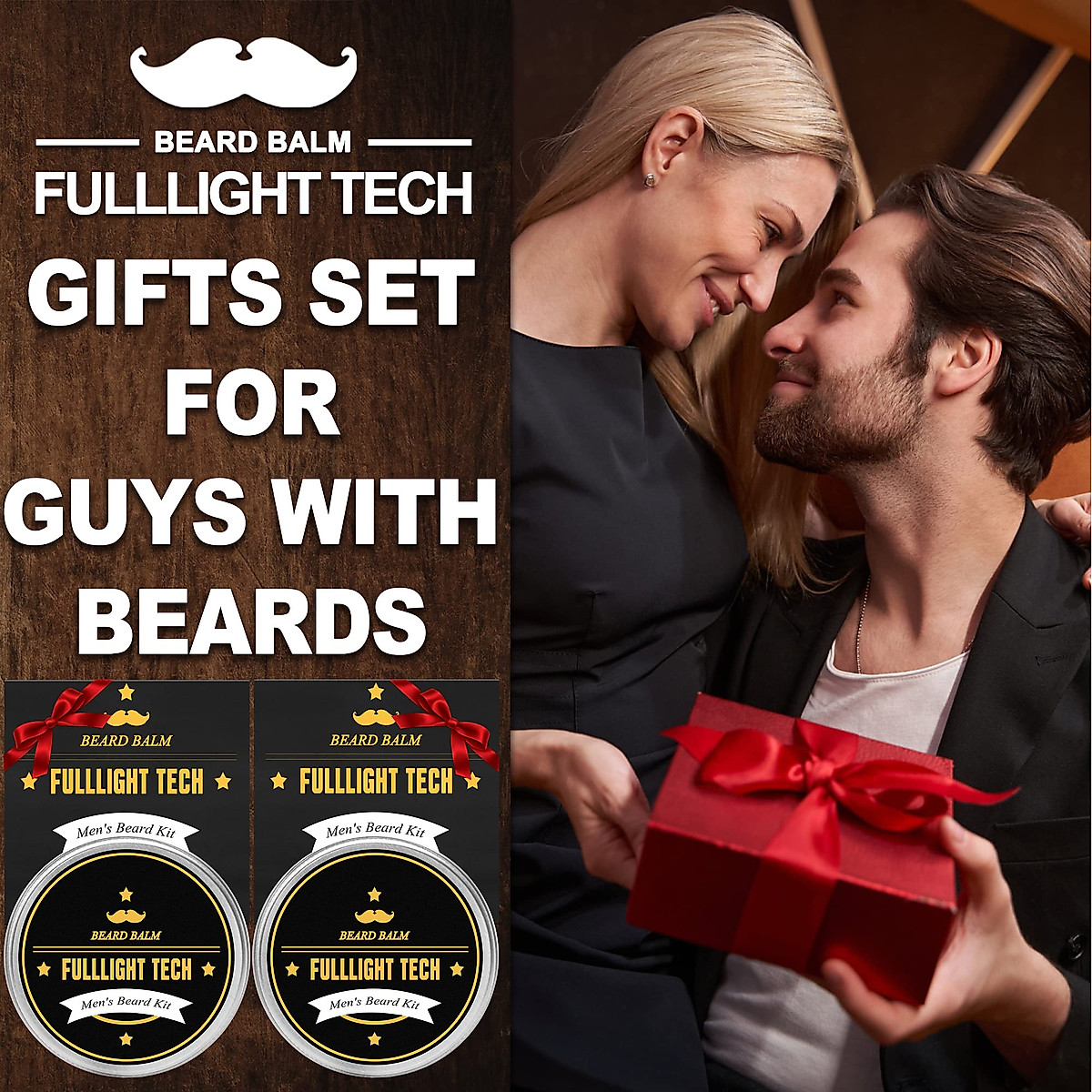 FULLLIGHT TECH Beard Balm, 2 Pack - Citrus Scent - Coconut, Argan, Jojoba Oils - Styles, Hydrates & Smooths Beards & Mustaches - Beard Styling Balm - Gifts for Men