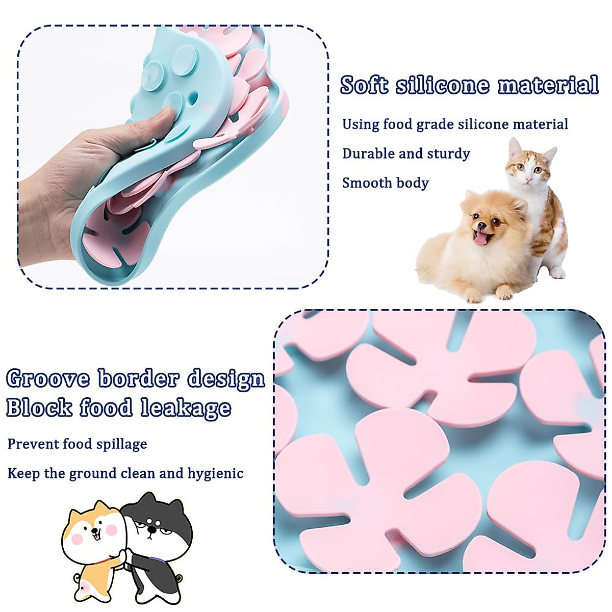 Slow Feeder Dog Bowls Silicone Slow Feeder Lick Down Eating Pet Calming Mat Anxiety Relief Training Wet Food Lick Pad with Suction Cup Interactive Feed Game Toy All Breed Dogs
