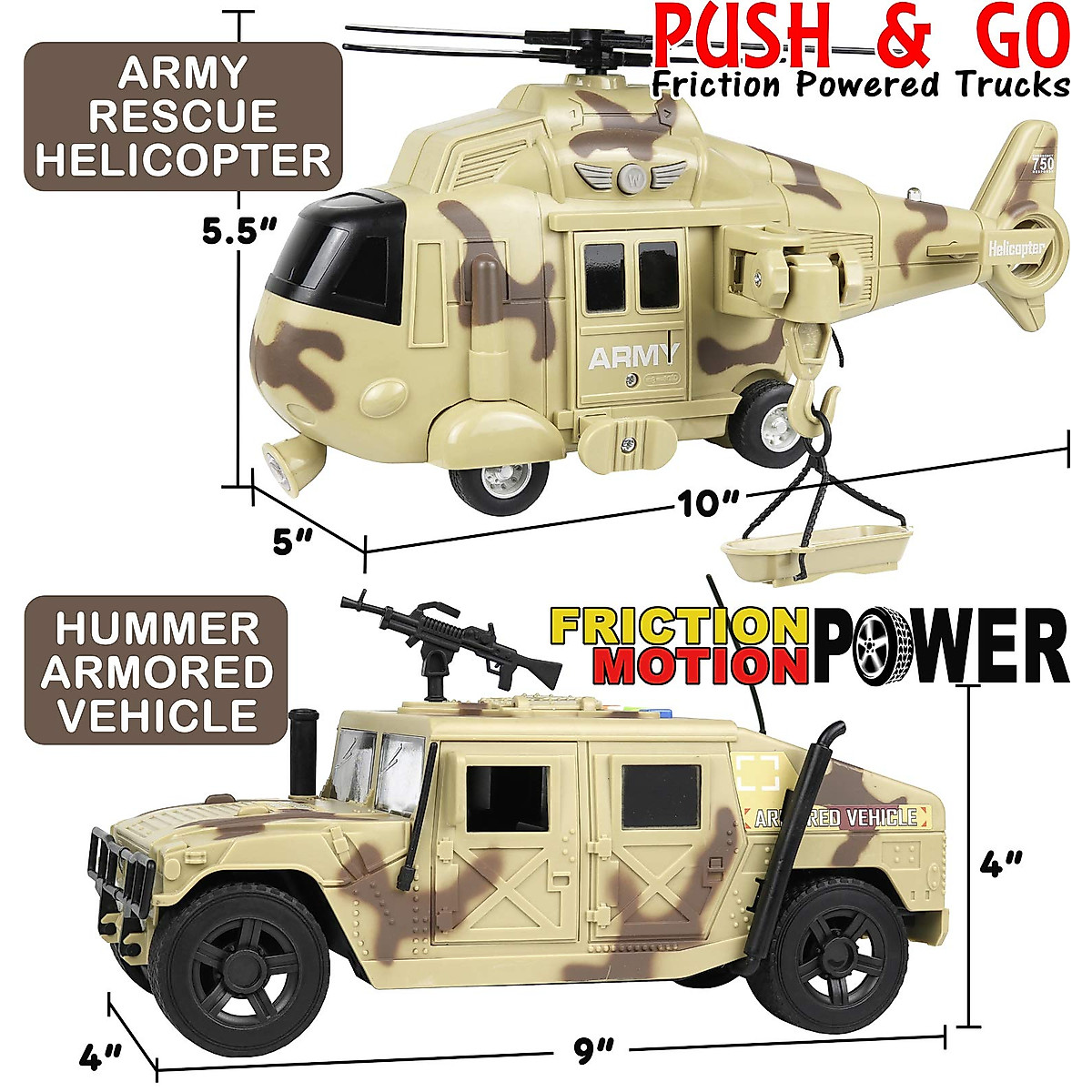 TeganPlay Emergency Vehicles Toy Set [4 Pack] | Ambulance, Fire Engine Truck, Rescue Helicopter, Police Car Toys for Boys | Friction Powered with Realistic Lights and Sounds