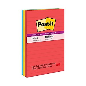 Post-it Super Sticky Notes, Assorted Sizes, 13 Pads, 2x the Sticking Power, Playful Primaries, Primary Colors (Red, Yellow, Green, Blue, Purple), Recyclable (4623-13SSAU)