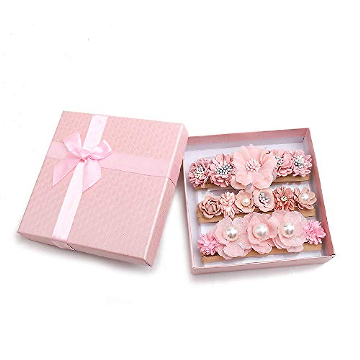 DELEBAO Baby Girl Flower Headbands Set 3pcs Elastic Hairbands Floral Crown Wraps for Newborn Infant Toddler Hair Accessories