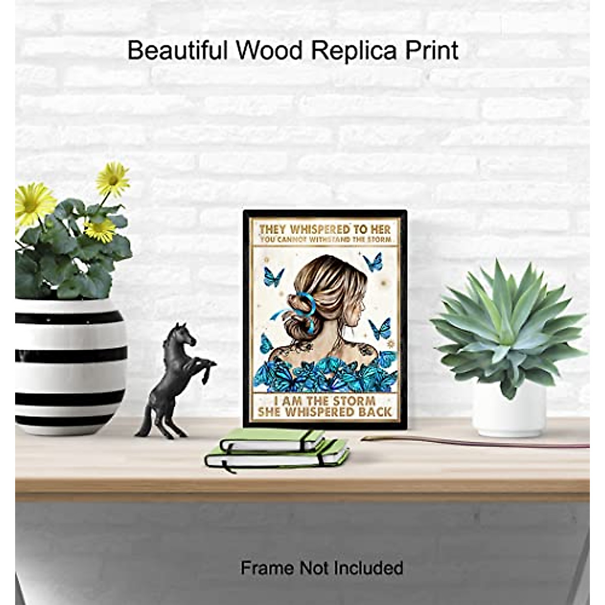 Positive Quotes Inspiration Wall Art & Decor - She Whispered Back I Am The Storm - Boho Hippie Wall Art - Motivational poster - Encouragement Gift for Woman - Blue Bedroom Home Office Living room Art