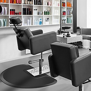 Saloniture 3 ft. x 5 ft. Barber & Salon Floor Mat for Square Chair Base - 1/2 in. Thick Black Semi-Circle Anti-Fatigue Stylist Station Mat