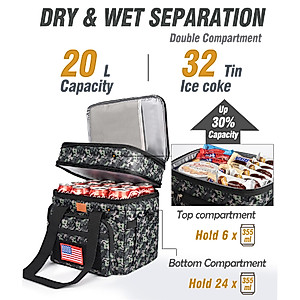 CaCTOUR Tactical Lunch Box for Men, Expandable Heavy Duty Double Deck Tactical Lunch Bag with Shoulder Strap, Leakproof & Insulated Lunch Cooler Bag for Adult Work Fishing Picnic Travel,20L,Camo-Black