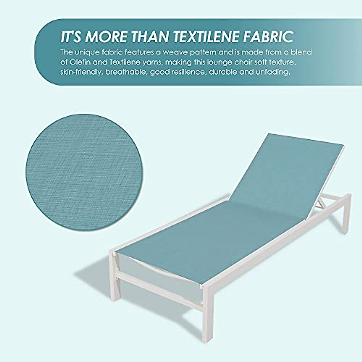 Iwicker Patio 2-Pieces Aluminum Chaise Lounge Chairs Adjustable Outdoor Mesh Fabric Reclining Lounge Chairs with 5-Position Backrest, Turquoise