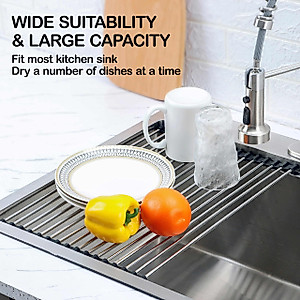 Herogo Roll Up Dish Drying Rack, Stainless Steel Over The Sink Dish Drying Rack for Kitchen Sink, Versatile Kitchen Sink Drying Rack for Kitchen Counter, 16.7” x 12”, Slide-Proof & Heat-Proof