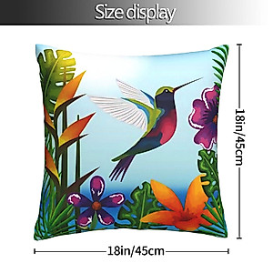 Tropical and Exotic Garden with Hummingbird Design Pillow Cover Soft Square Decorative Pillow Covers for Home Sofa Couch 18" X 18" Set of 2 Outdoor Decorative Pillowcase (2 Pack)