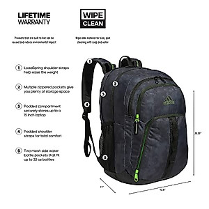 adidas Prime 6 Backpack, Stone Wash Carbon/Lucid Lime Green, One Size