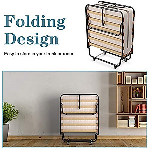 Giantex Folding Bed with Mattress, Rollaway Guest Bed w/ 4 Inch Memory Foam Mattress, Sturdy Metal Frame, Portable Sleeper Bed Cot Size Easy to Store, Foldable Bed for Adults, Made in Italy